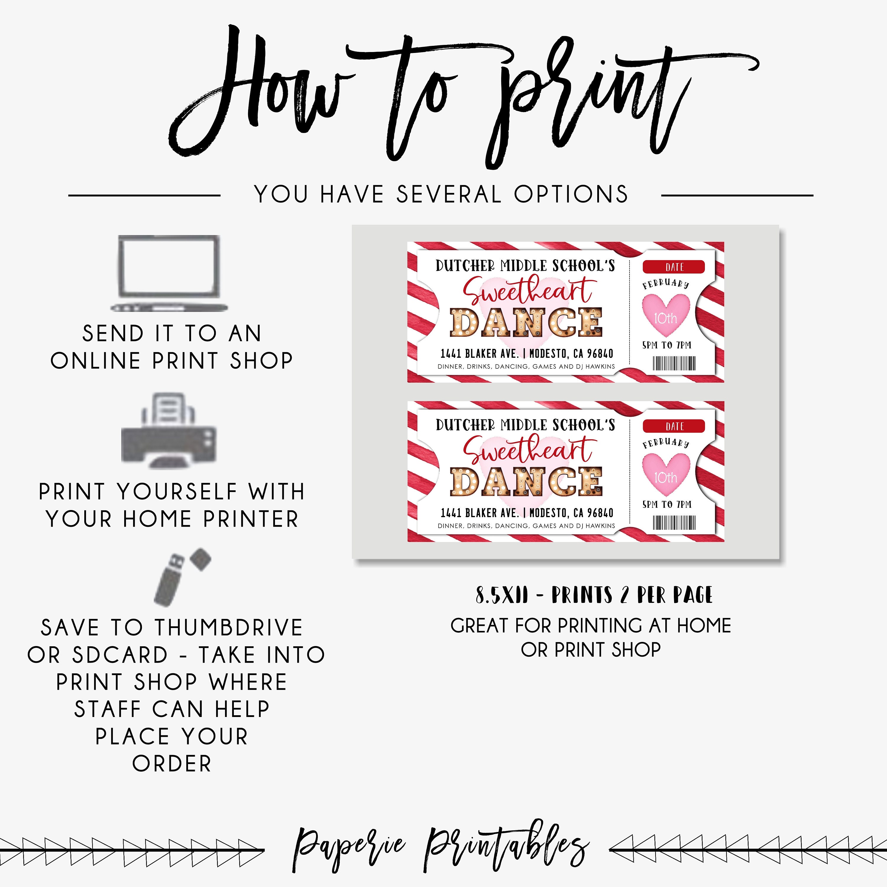 EDITABLE Sweetheart Dance Tickets Valentine's Dance - Etsy