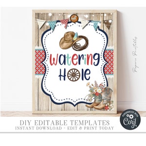 EDITABLE Cowboy Party Signs, Western Party Signs, Cowgirl Birthday ...
