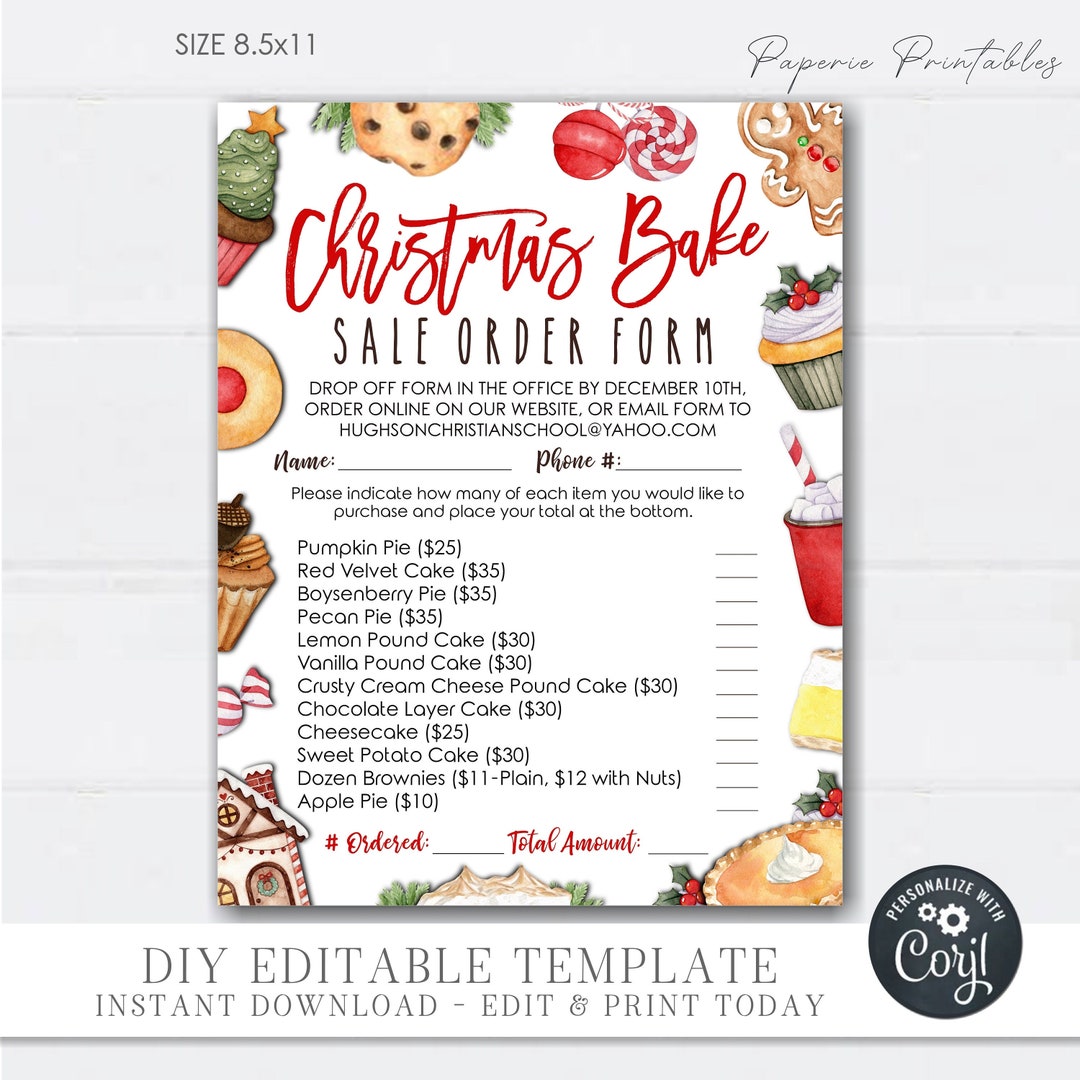 EDITABLE Christmas Pie Sale Order Form, Christmas Bake Sale Order Form ...