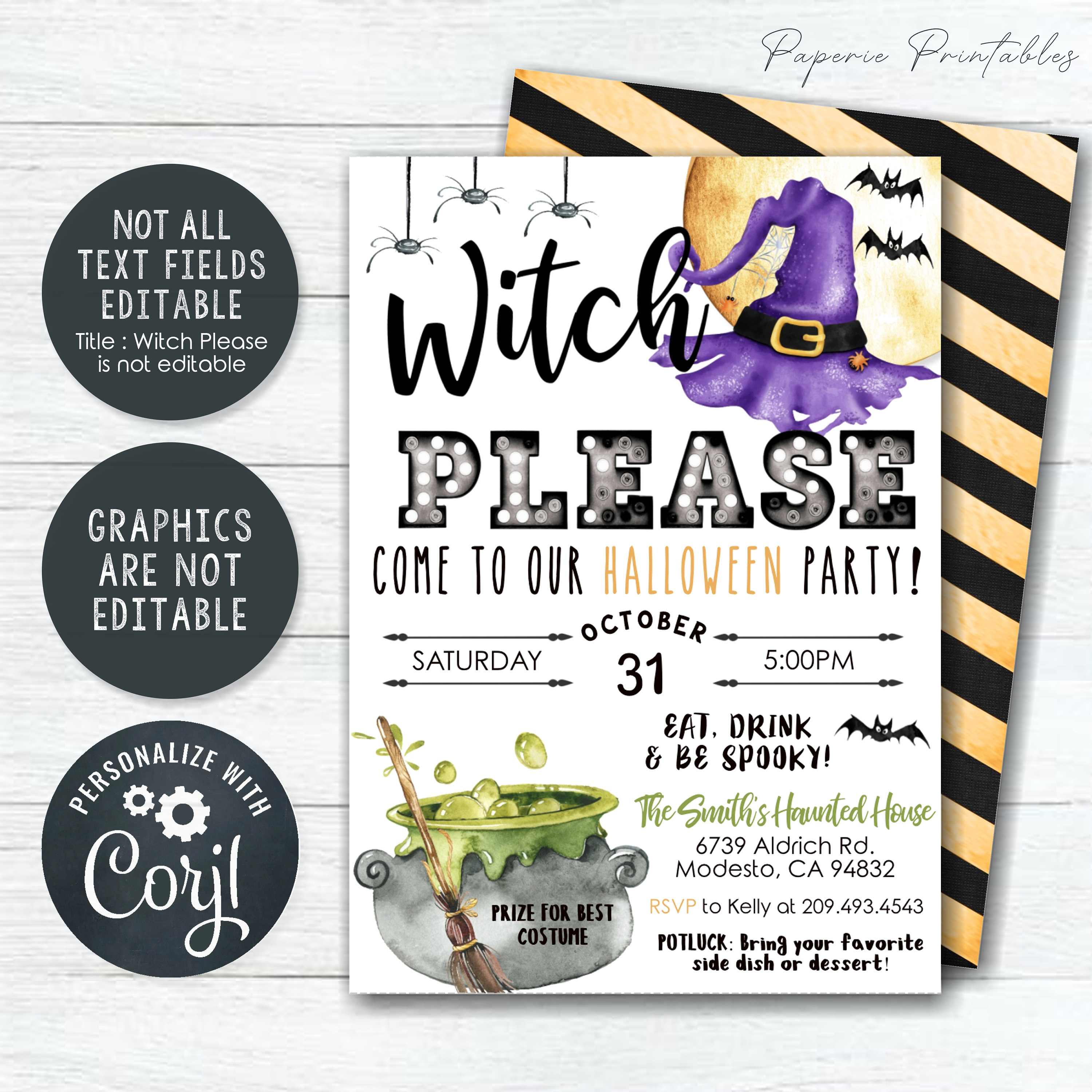 EDITABLE Halloween Party Invitation Halloween Party Template - Etsy