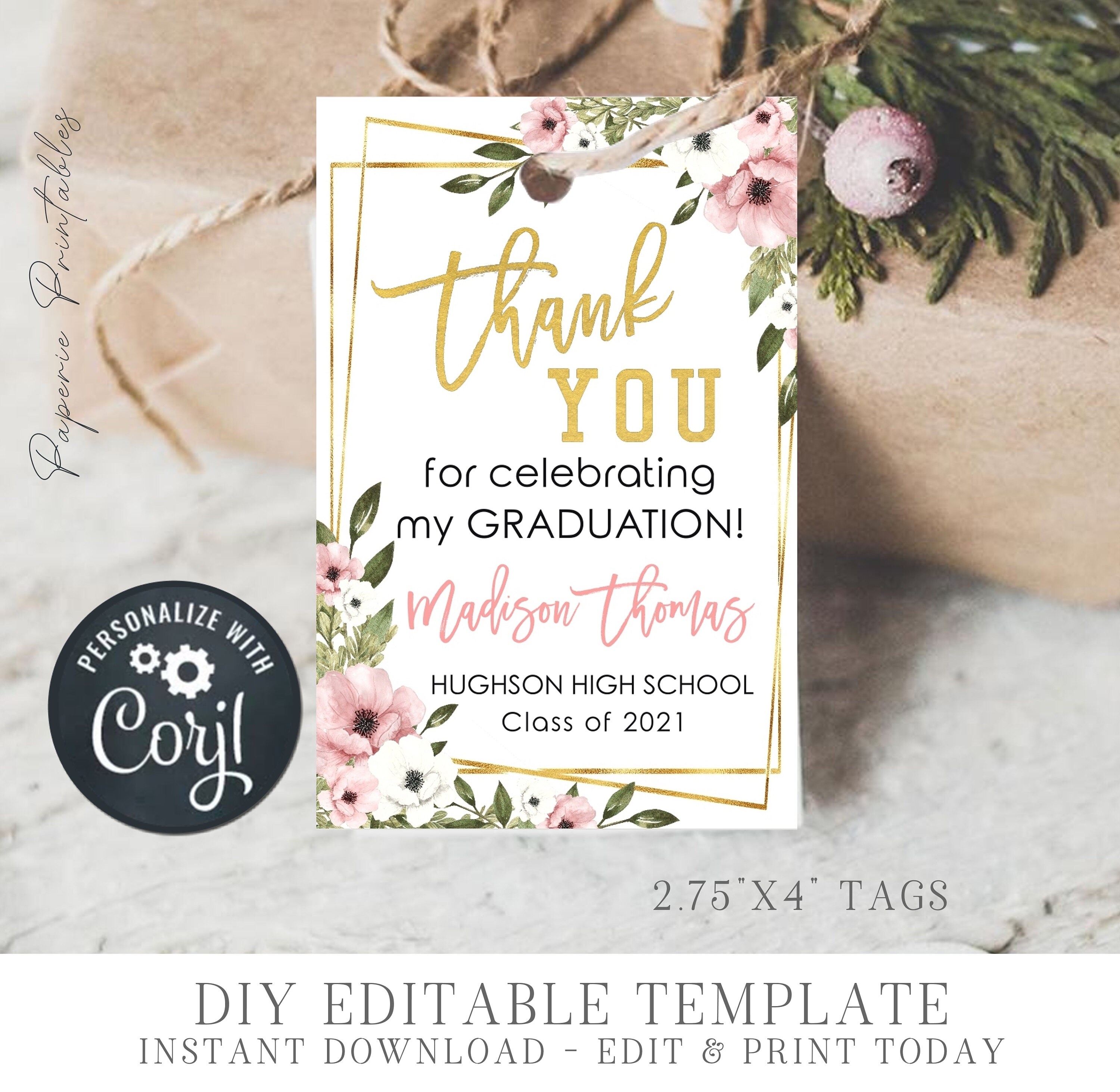 EDITABLE Graduation Party Favor Tags Blush Floral Graduation | Etsy