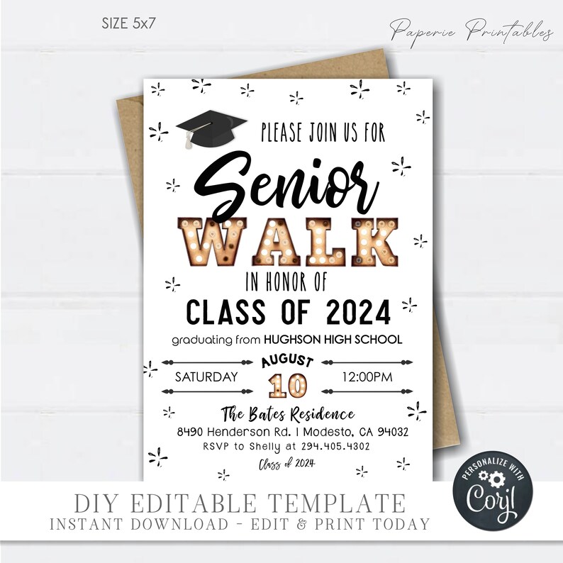 Editable Senior Walk Graduation Invitation: Class of 2024 (DIY Corjl ...
