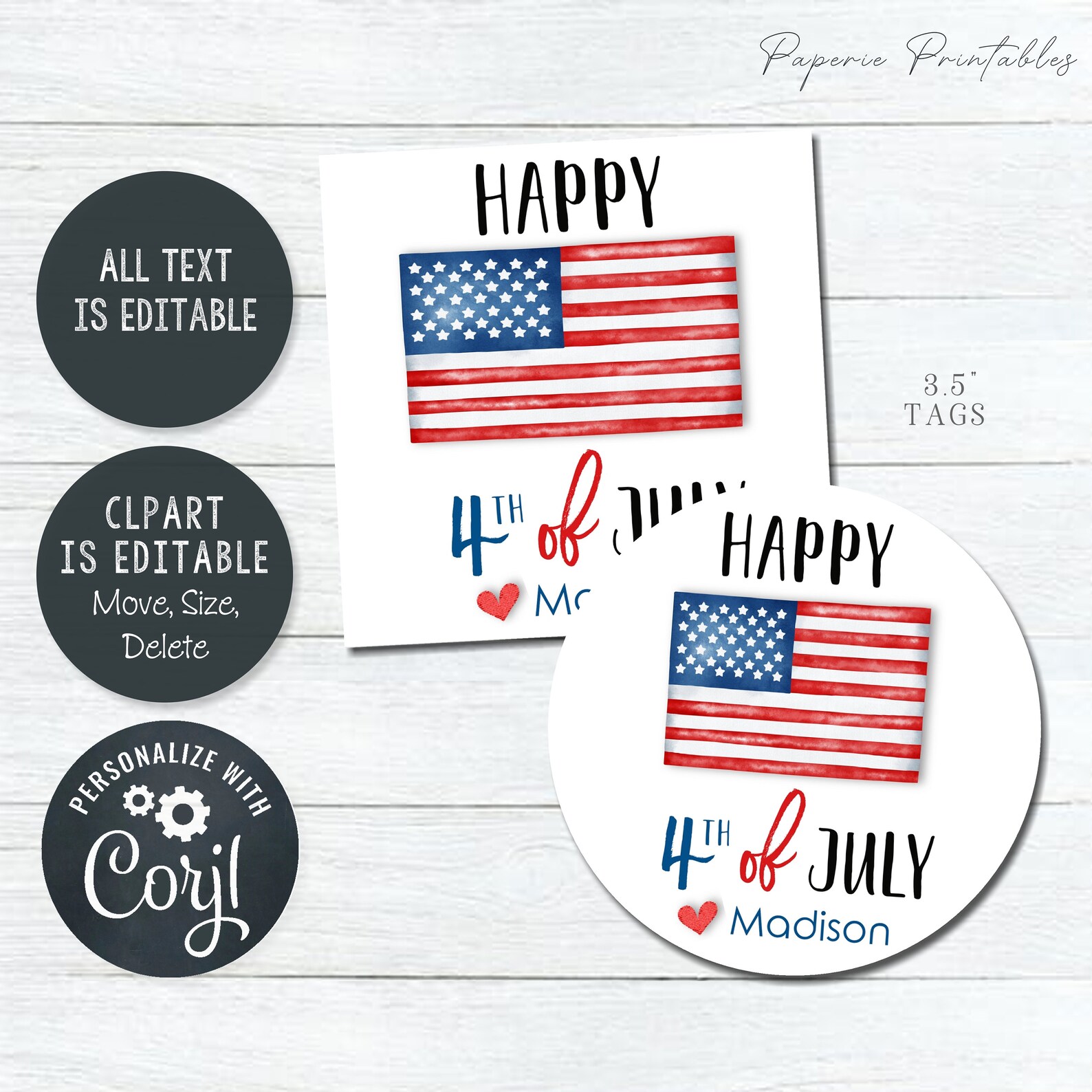 Editable Happy 4th of July Tags American Flag Tag Happy 4th - Etsy