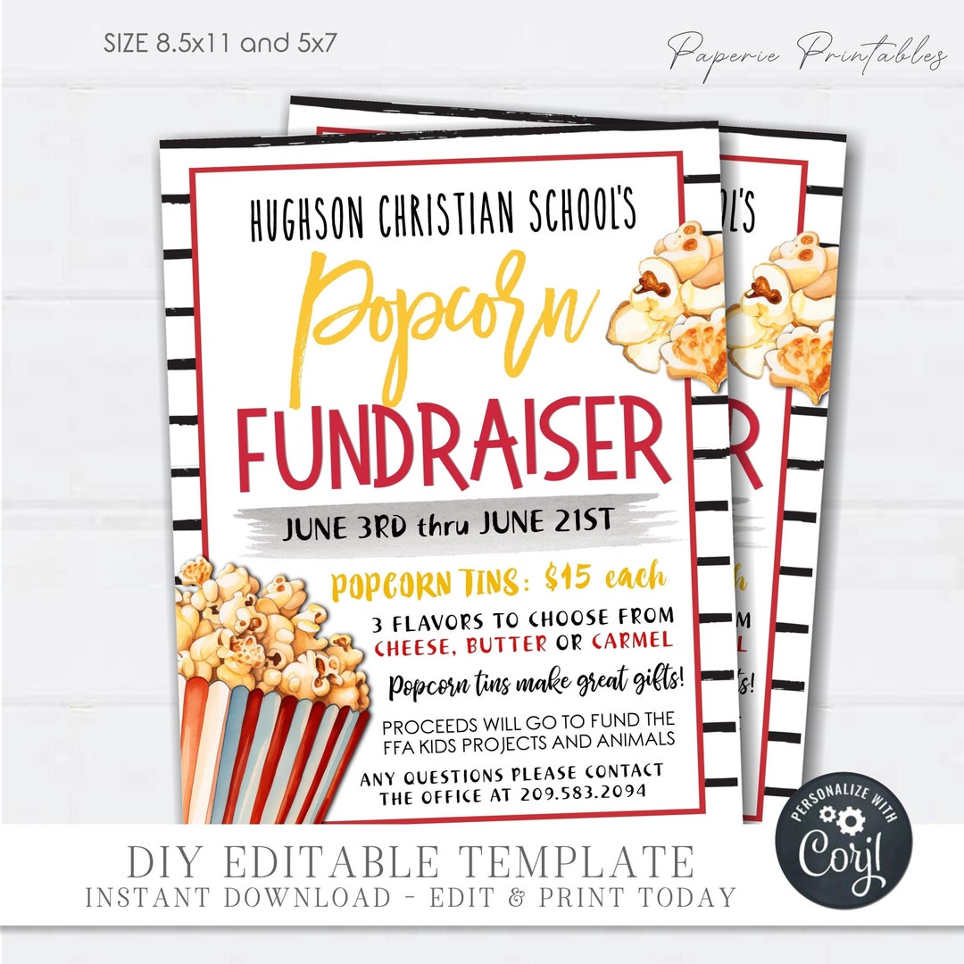 EDITABLE Popcorn Fundraiser Flyer, Popcorn Sale Flyer, Fundraiser Flyer ...