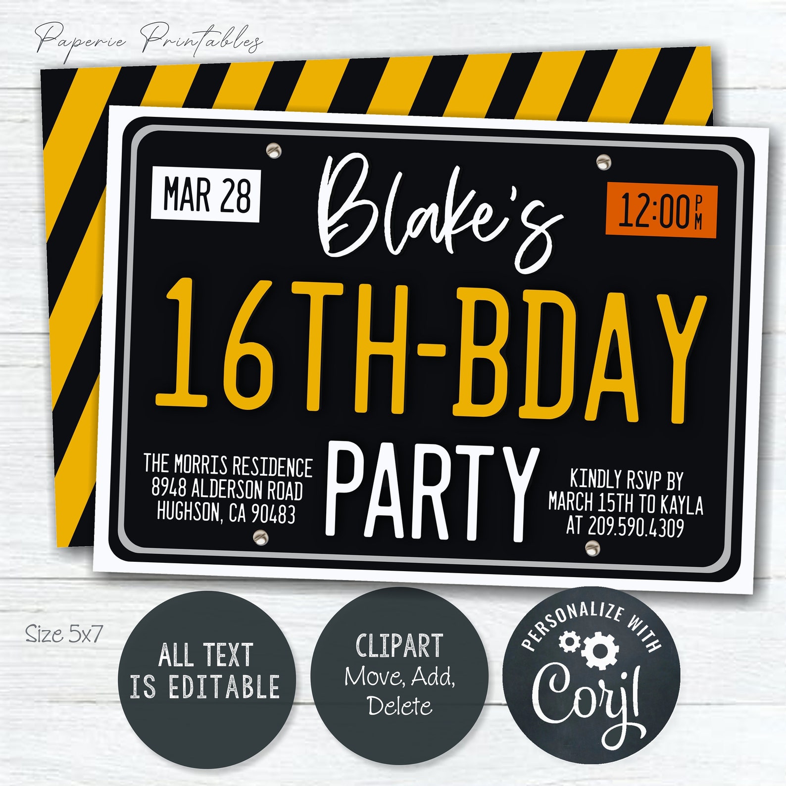 EDITABLE License Plate Birthday Invitation 16th Birthday - Etsy