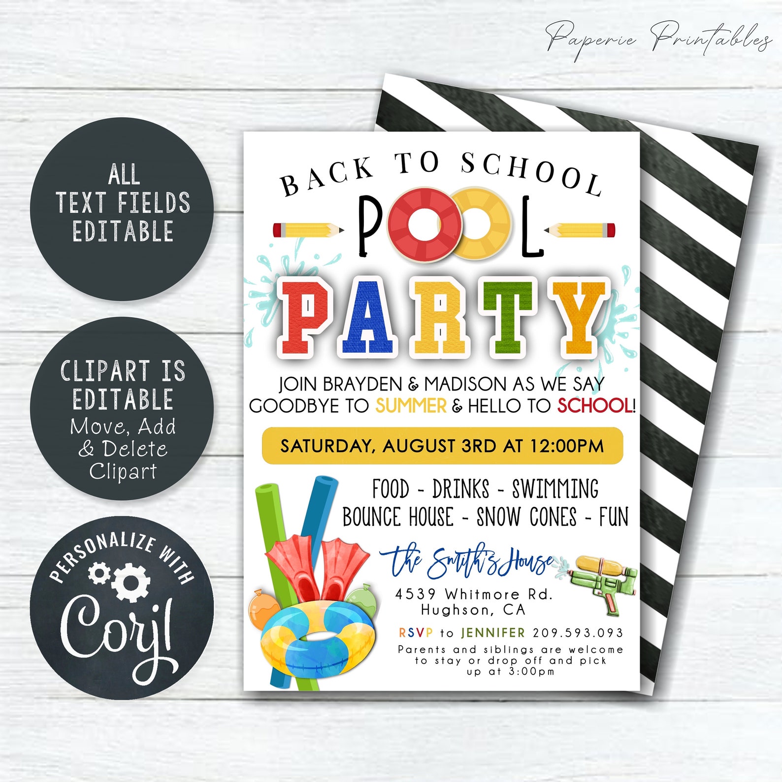 EDITABLE Back to School Pool Party Invitation End of Summer - Etsy