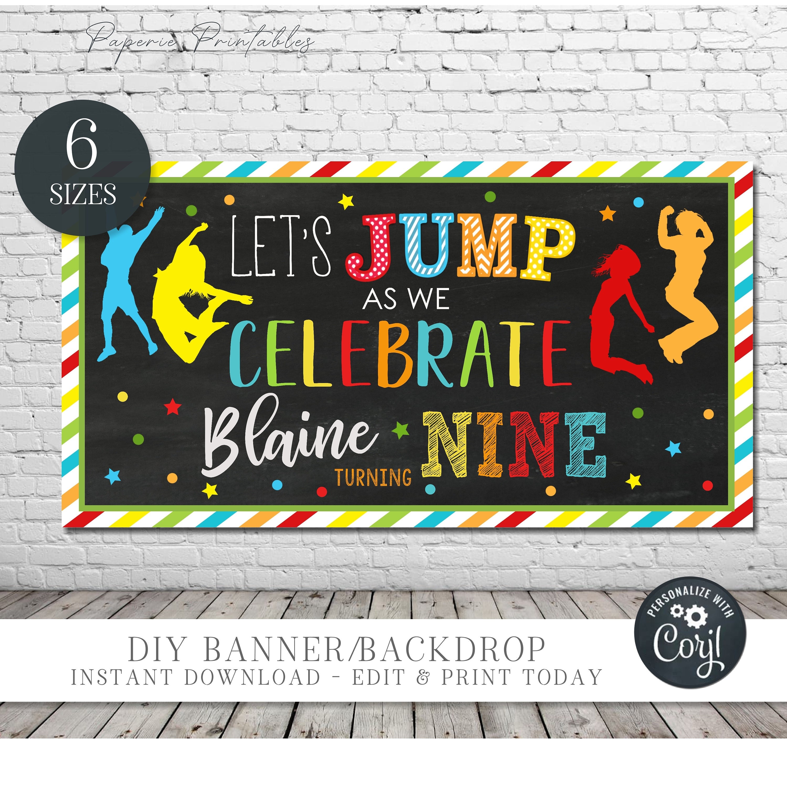 EDITABLE Let's Jump Birthday Party Backdrop Happy - Etsy