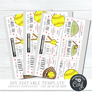 EDITABLE Valentine Cards for Kids, Softball Valentine Cards, Sports ...