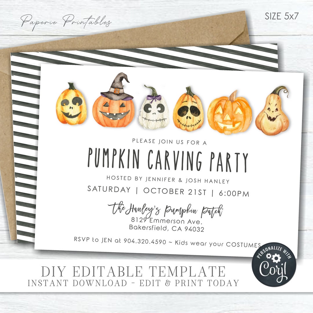 EDITABLE Pumpkin Carving Party Invitation, Halloween Party, Halloween ...