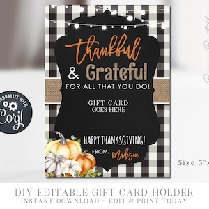 Editable Thanksgiving Gift Card Holder: Thanks a Latte (digital ...