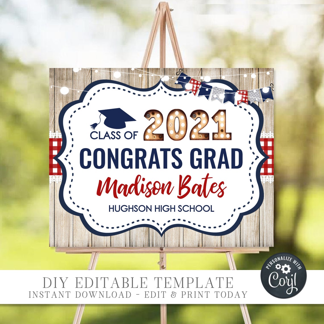 EDITABLE Graduation Yard Sign Class of 2021 Graduation Sign | Etsy