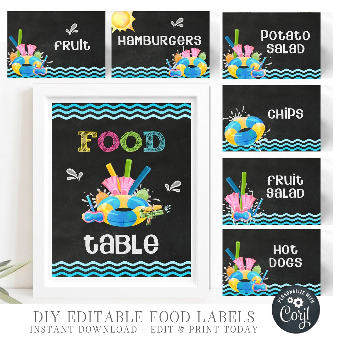 EDITABLE Pool Party Birthday Party Food Tent Labels - DIY Food Labels ...