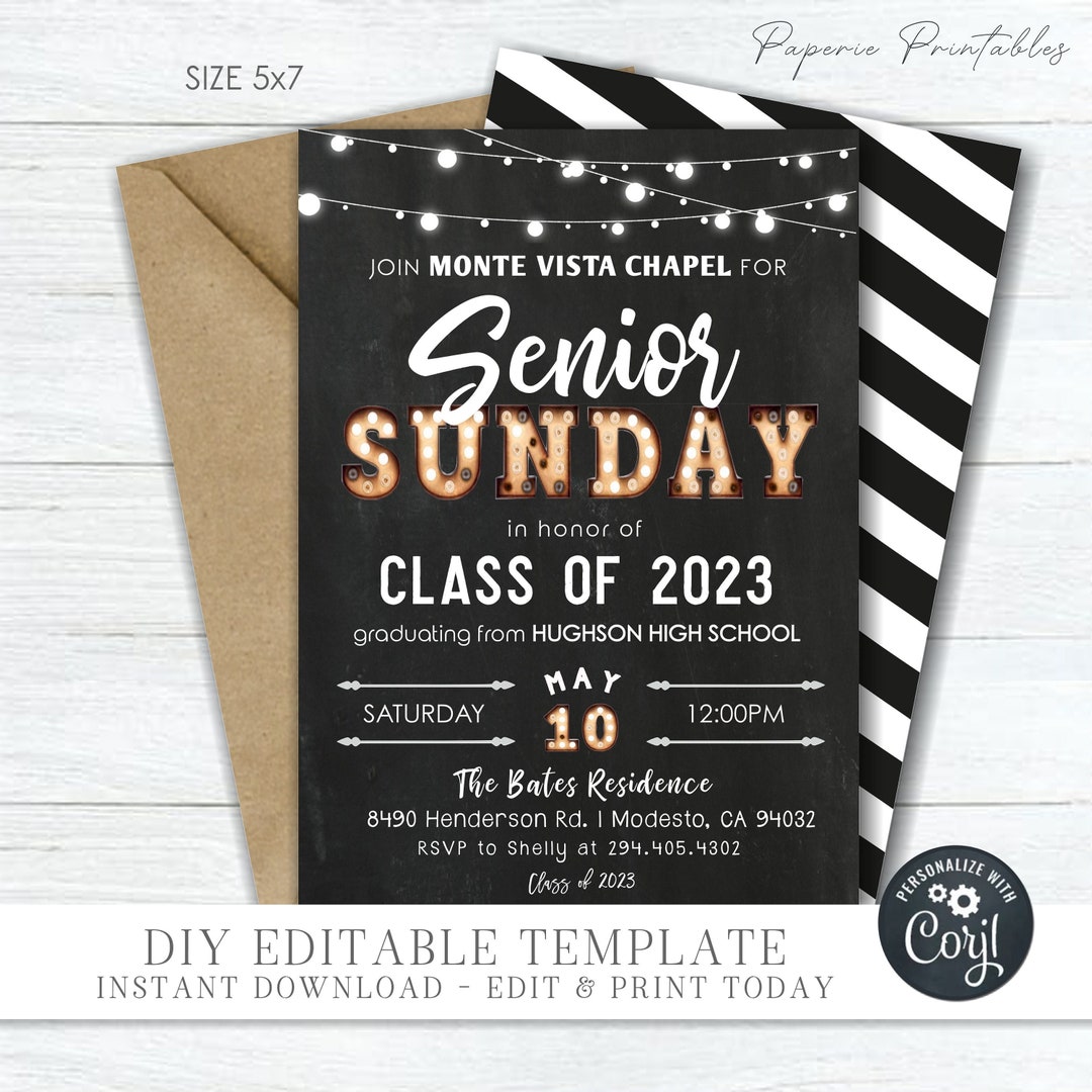 EDITABLE Senior Sunday Party Invitation, Graduation Party Template ...