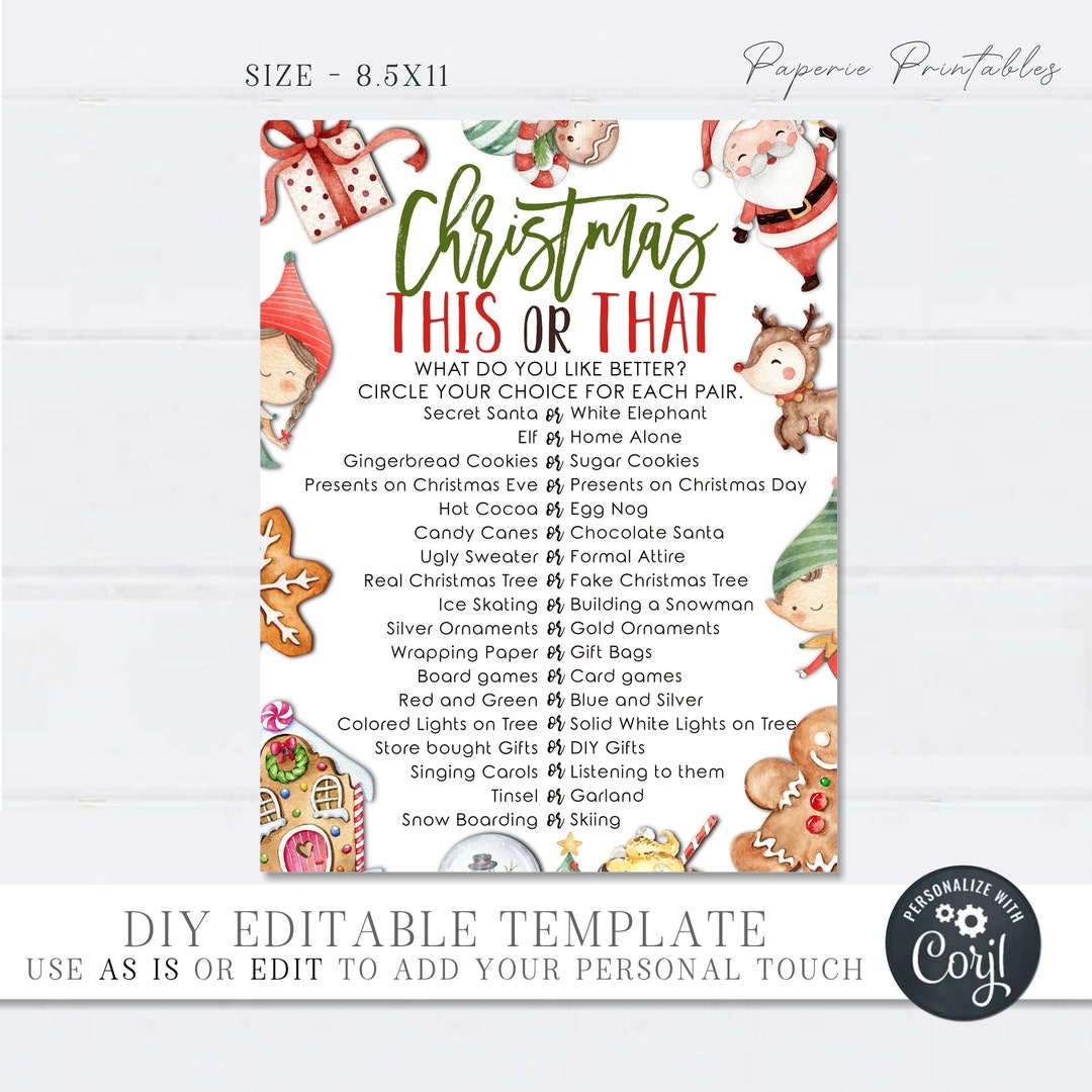 Editable Christmas This or That Game Printable (8.5"x11") - Etsy