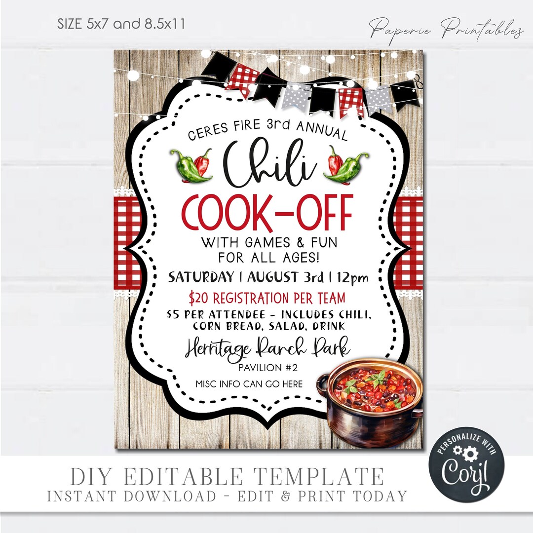 EDITABLE Chili Cook-off Contest, Chili Cook off Flyer, Chili Cook off ...