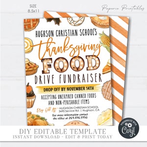 Editable Thanksgiving Food Drive Flyer: Community Event (DIY Corjl ...