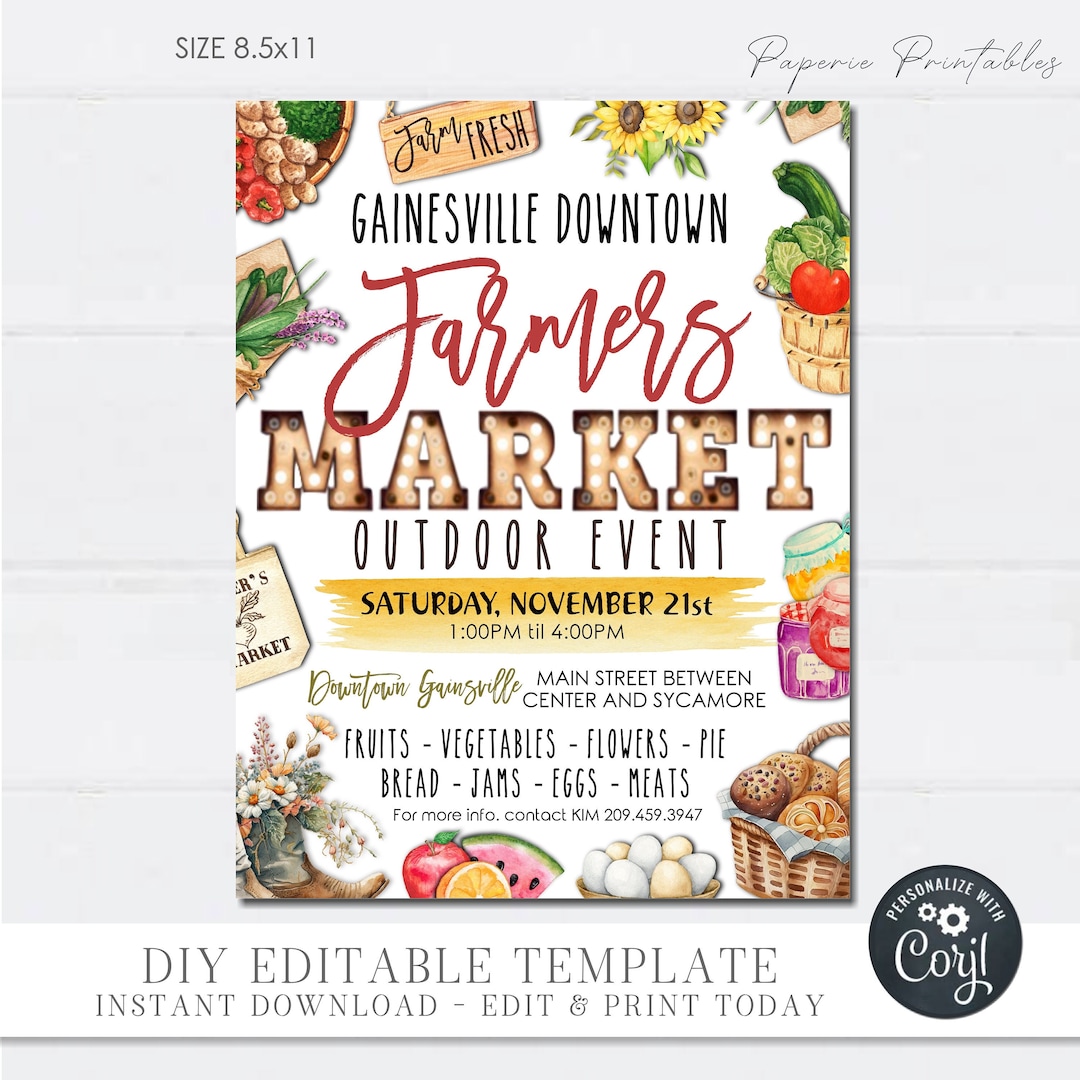 Editable Farmers Market Flyer: Outdoor Event Template (DIY Corjl) # ...