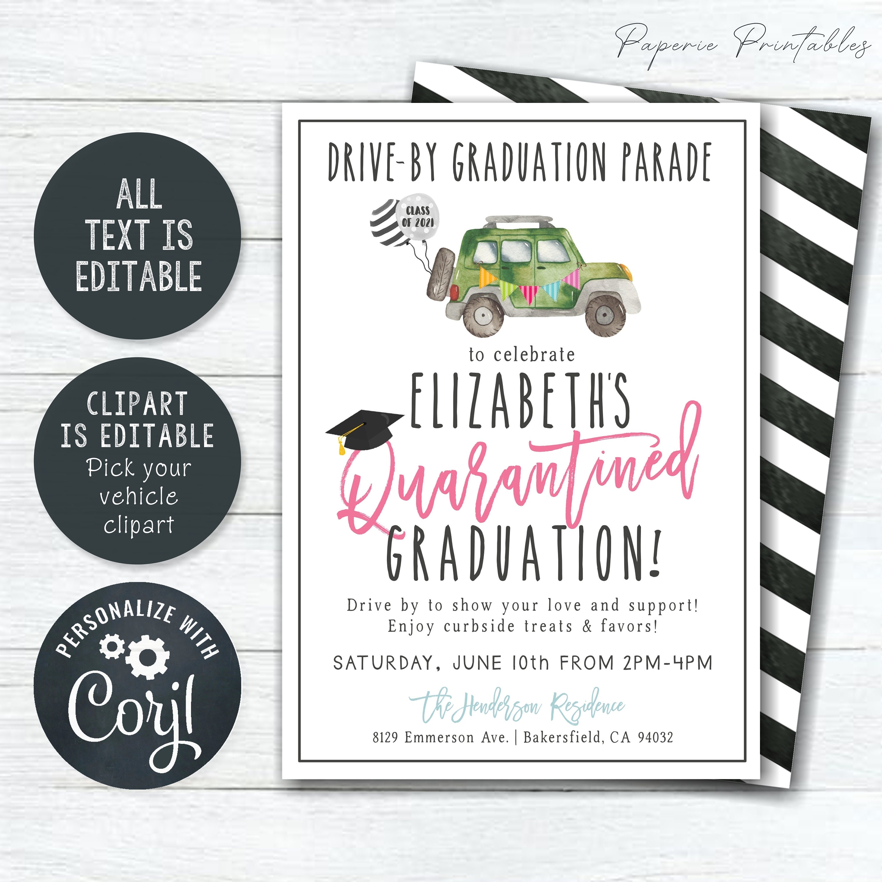 EDITABLE Girl Graduation Parade Invitation Drive by | Etsy