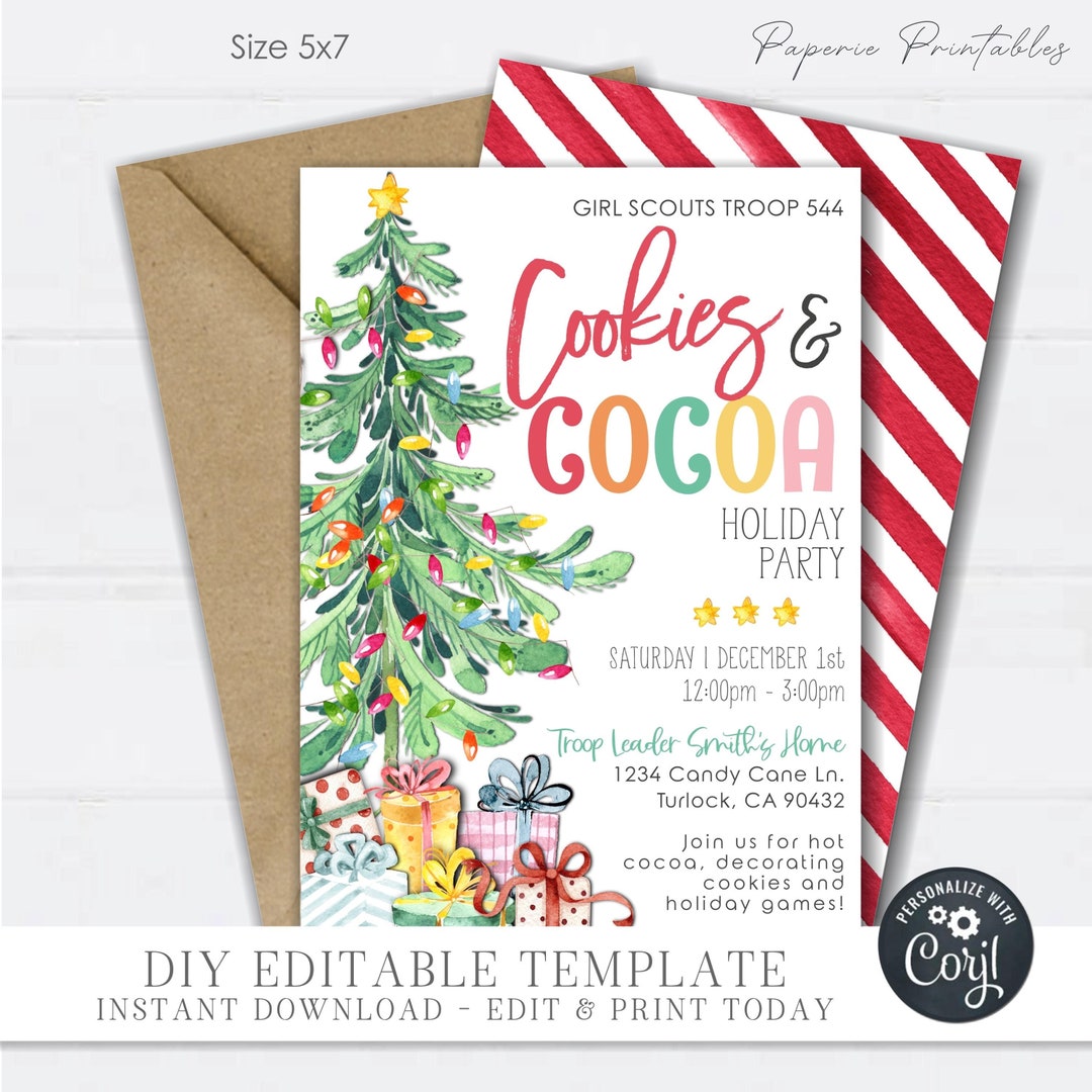 EDITABLE Cookies and Cocoa Christmas Party Invitation, Cocoa and ...