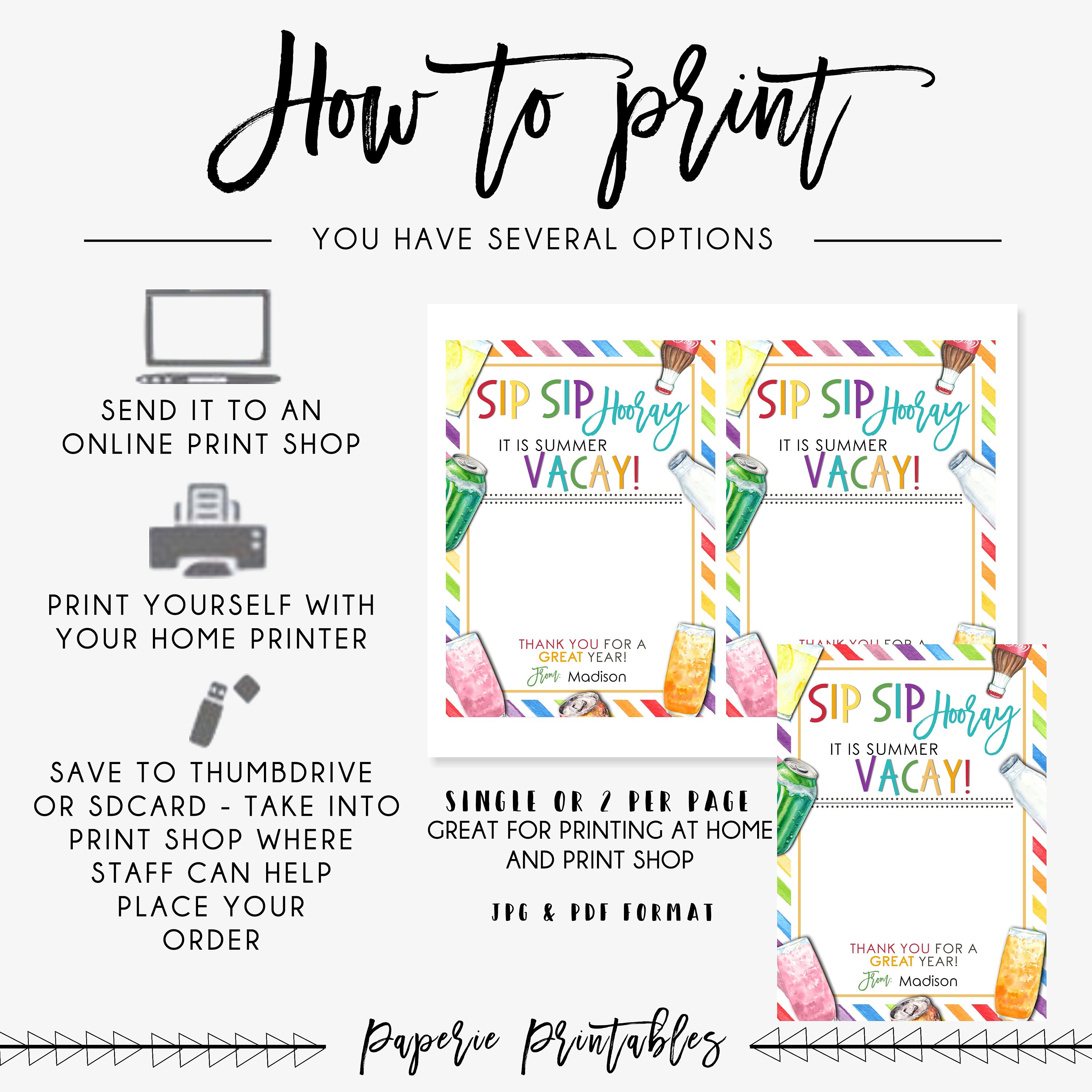 Editable Teacher Appreciation Gift Card Holder: Sip Sip Hooray (DIY W ...