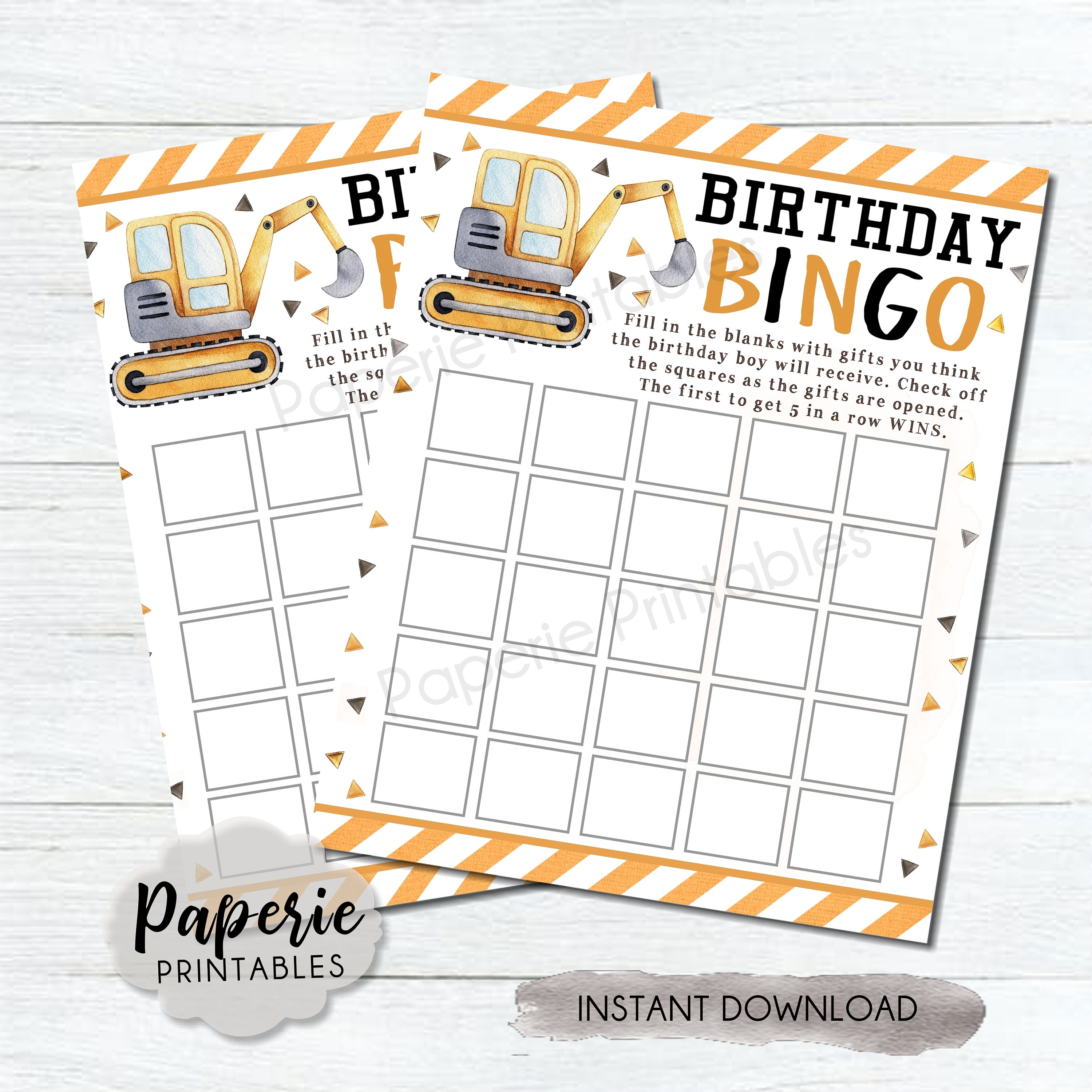 Construction Birthday Party Games Construction Bingo | Etsy