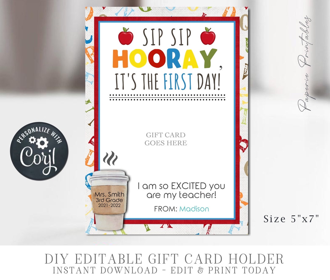 Editable Teacher Coffee Gift Card: Back to School Printable (digital ...