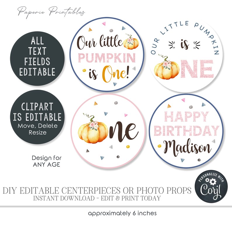 EDITABLE Pumpkin Party Centerpieces DIY Little Pumpkin - Etsy
