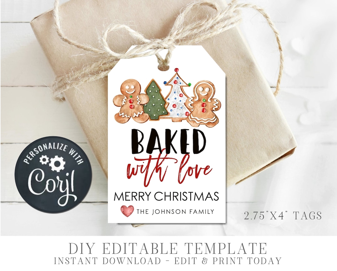 Editable Baked With Love Gift Tag, Baked With Love Labels, Christmas ...