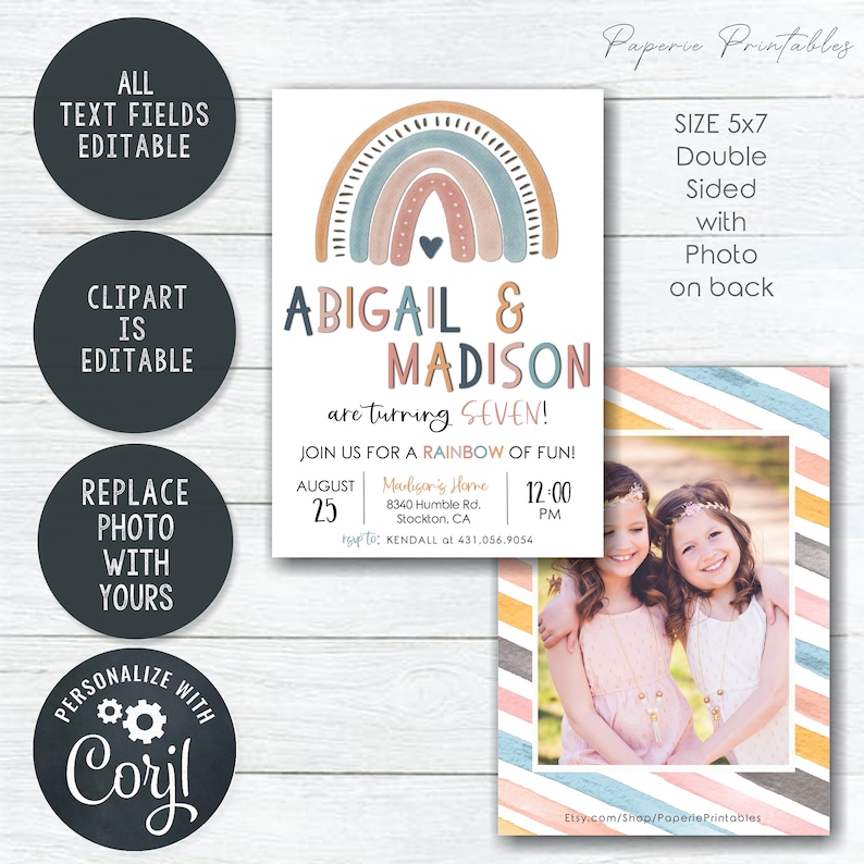 EDITABLE Boho Rainbow Birthday Invitation Rainbow Invitation - Etsy