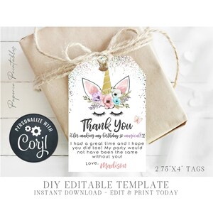 Editable Unicorn Birthday Party Favor Tags, Pastel Unicorn Party Favor ...