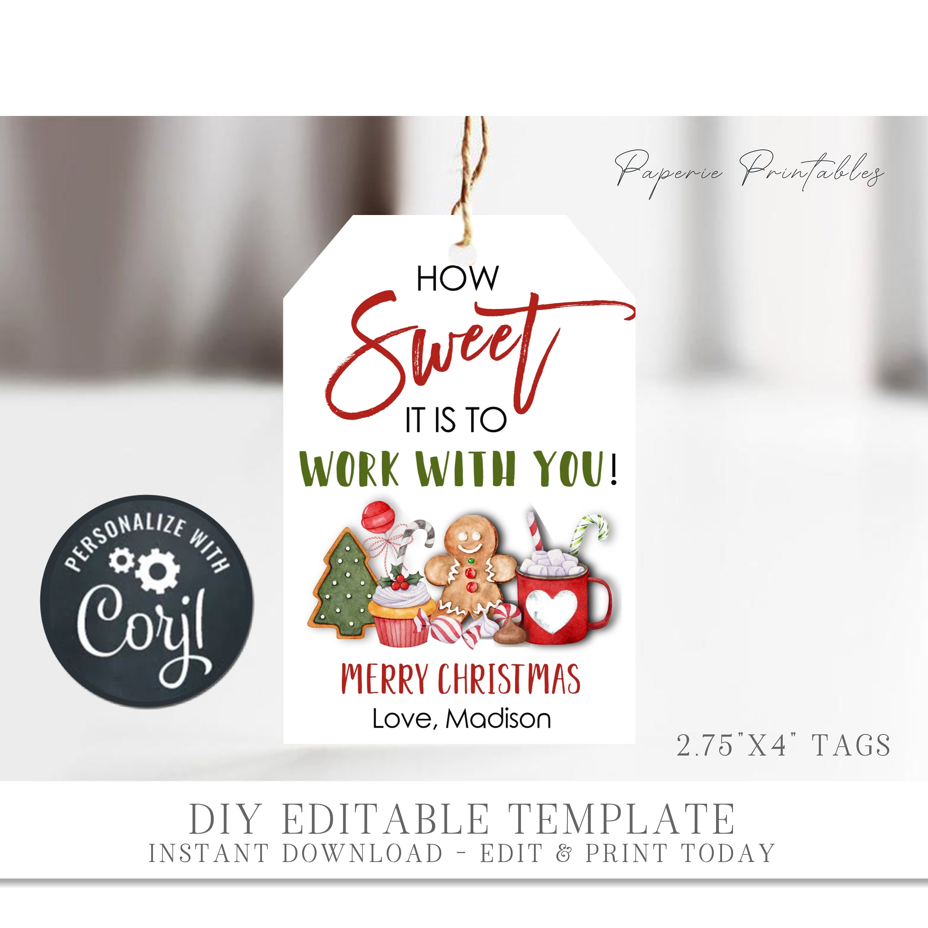 Editable Christmas Co-worker Gift Tags Merry Christmas Gift - Etsy