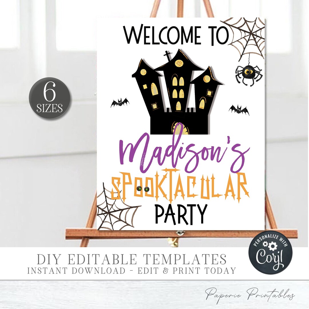 Editable Halloween Birthday Party Welcome Sign, DIY Halloween Party ...