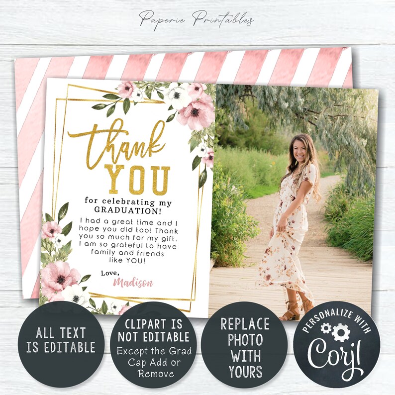 EDITABLE Graduation Thank You Card Thank You Graduation Card - Etsy