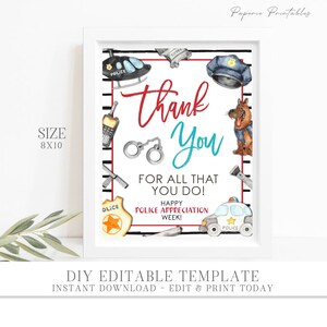 Editable Police Appreciation Sign: Thank You Gift (DIY Corjl) - Etsy