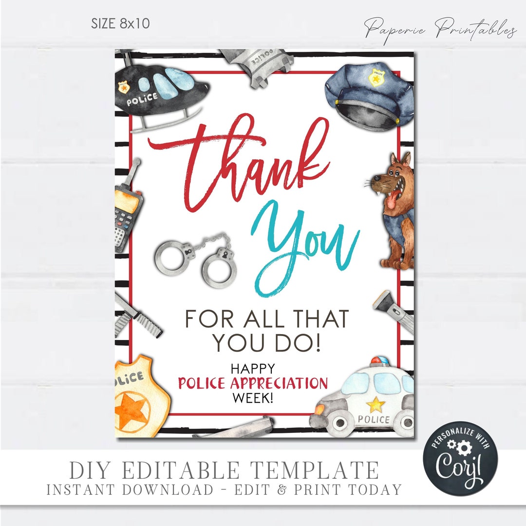 EDITABLE Police Appreciation Sign, Thank You Police Officers ...