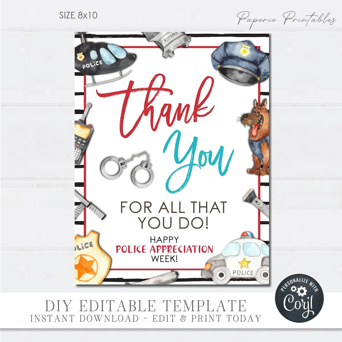Editable Police Appreciation Sign: Thank You Gift (DIY Corjl) - Etsy