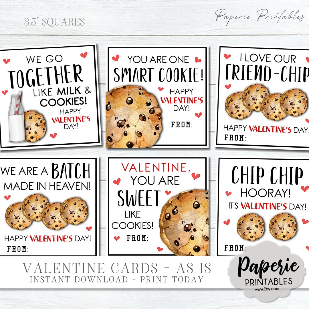 Cookie Valentine Cards for Kids, Kids Valentine Cards, Cookie Valentine ...