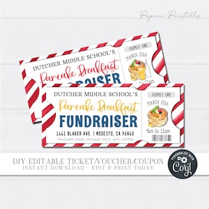 Pancake Breakfast Fundraiser Flyer & Tickets: Editable DIY Printable ...