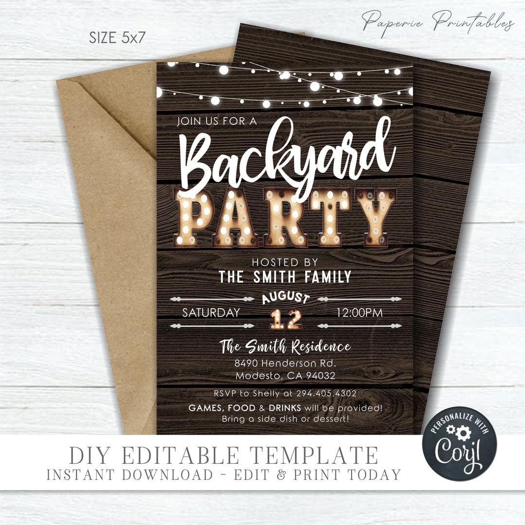 Editable Backyard Party Invitation, Family BBQ, Barnyard Bash ...