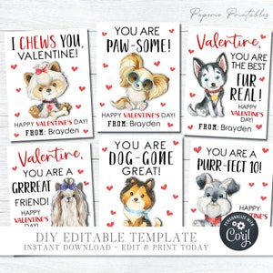 EDITABLE Puppy Valentine Cards, Dog Valentine Cards, School Valentine ...