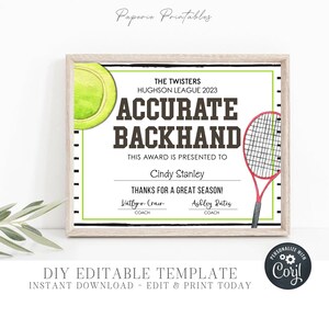 Editable Tennis Award Certificates: End of Season Team Awards (DIY W ...