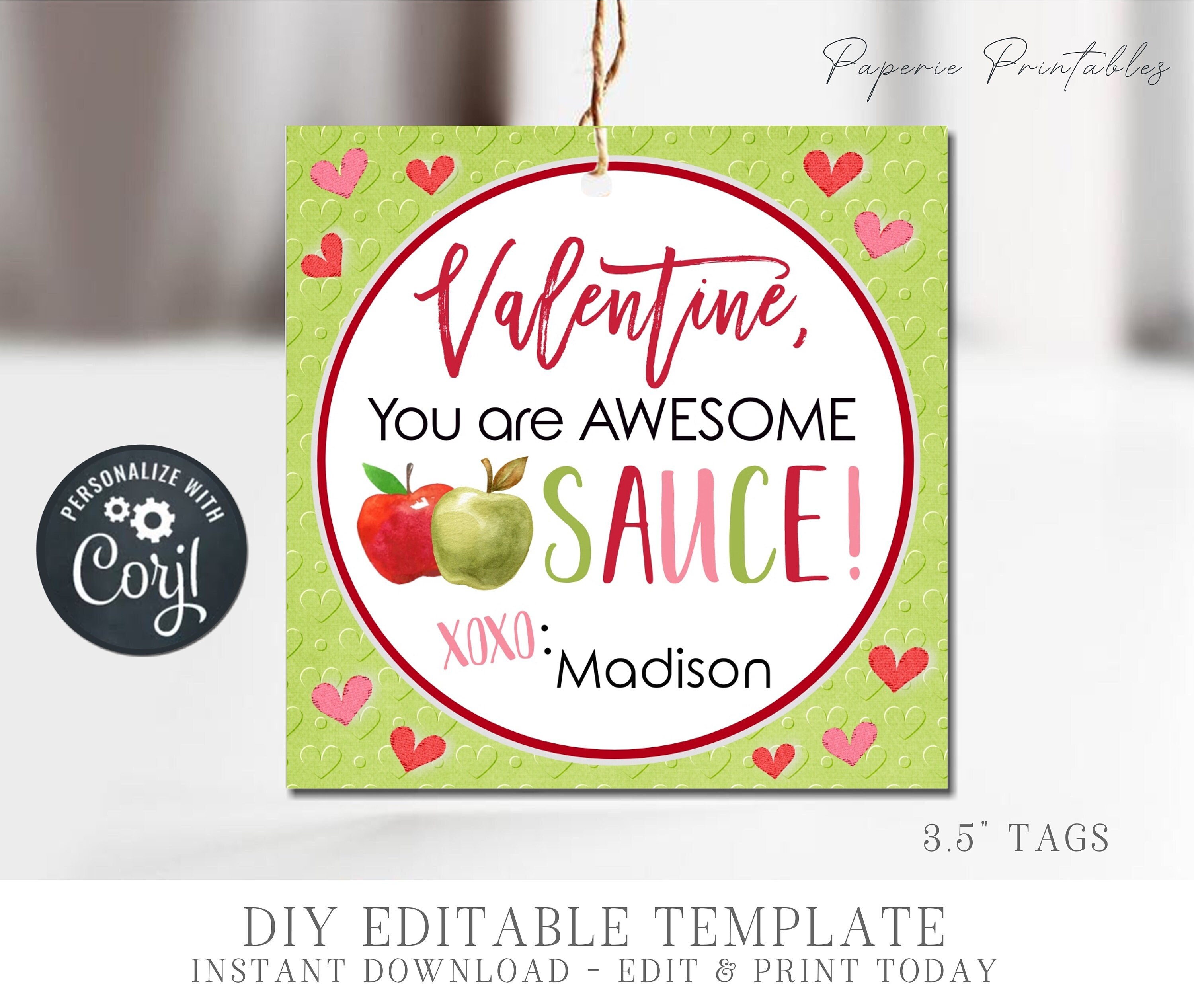 Editable Valentine Tags You Are AWESOME Sauce Valentine Tags - Etsy