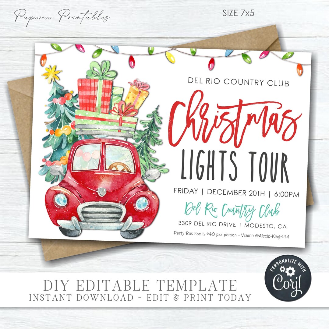 EDITABLE Christmas Lights Tour Flyer, Christmas Lights Tour Invitation ...