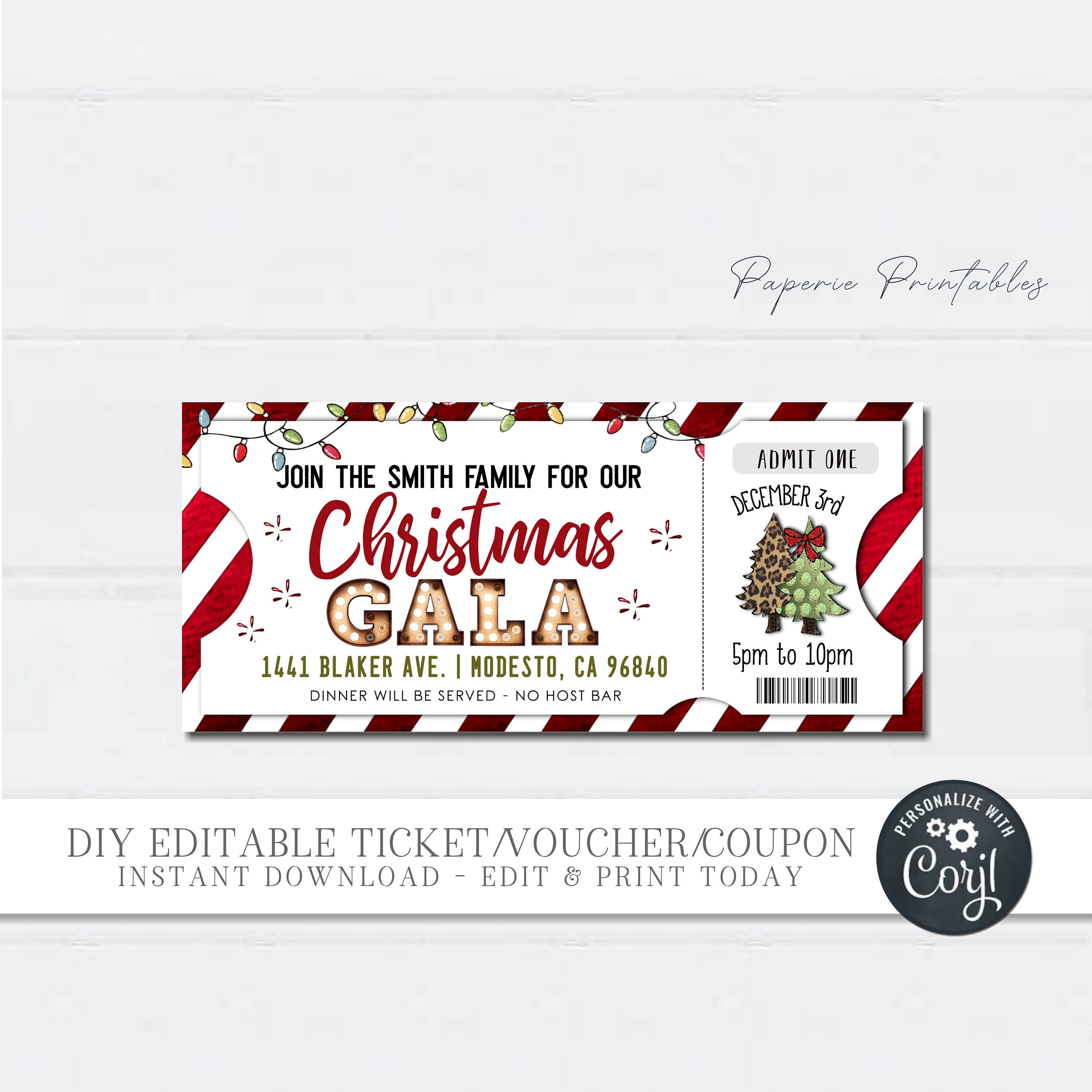 Editable Christmas Gala Ticket Template (digital Download) #CP01 - Etsy