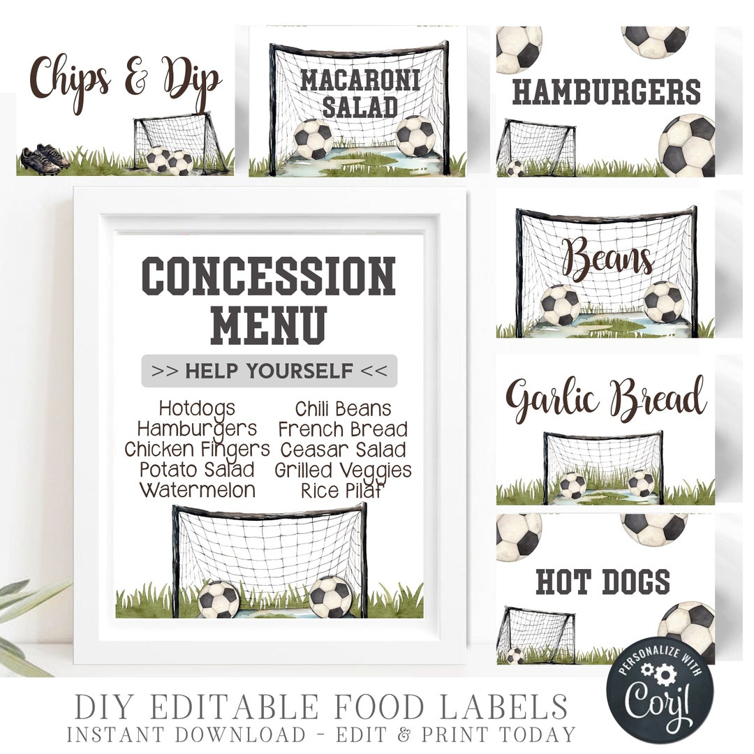EDITABLE Soccer Birthday Party Food Tent Labels, Food Labels, Soccer ...