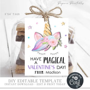 EDITABLE Unicorn Valentine Cards, Kid Valentine Cards, School Valentine ...