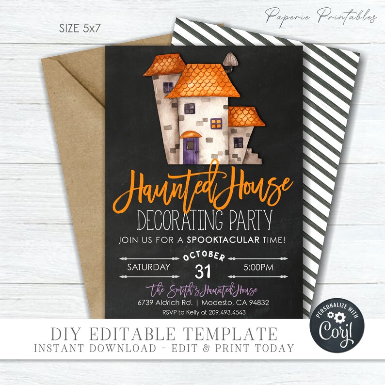 EDITABLE Haunted House Decorating Party Invitation Halloween - Etsy