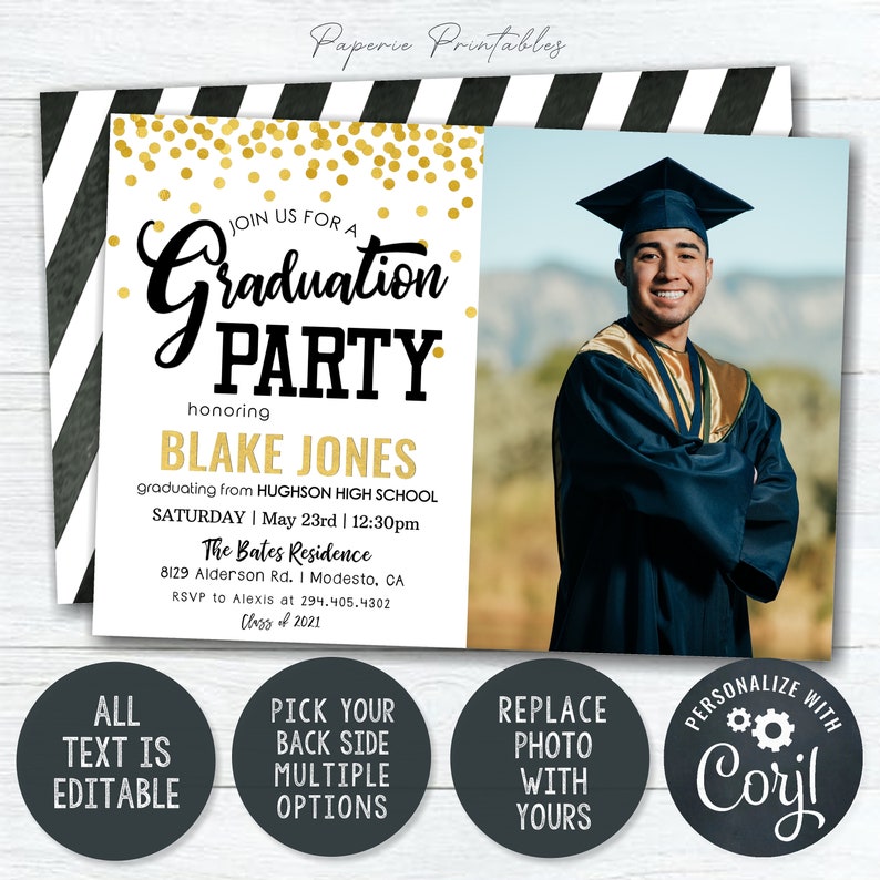 EDITABLE Graduation Party Invitation Gold Foil Graduation - Etsy