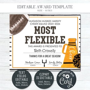 Editable Cheerleading Certificate, End of Season Award, Printable Cheer ...