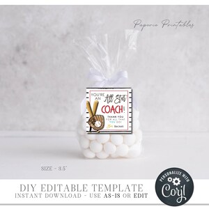 EDITABLE Coach Appreciation Gift Tag, Baseball Coach Appreciation Tag ...
